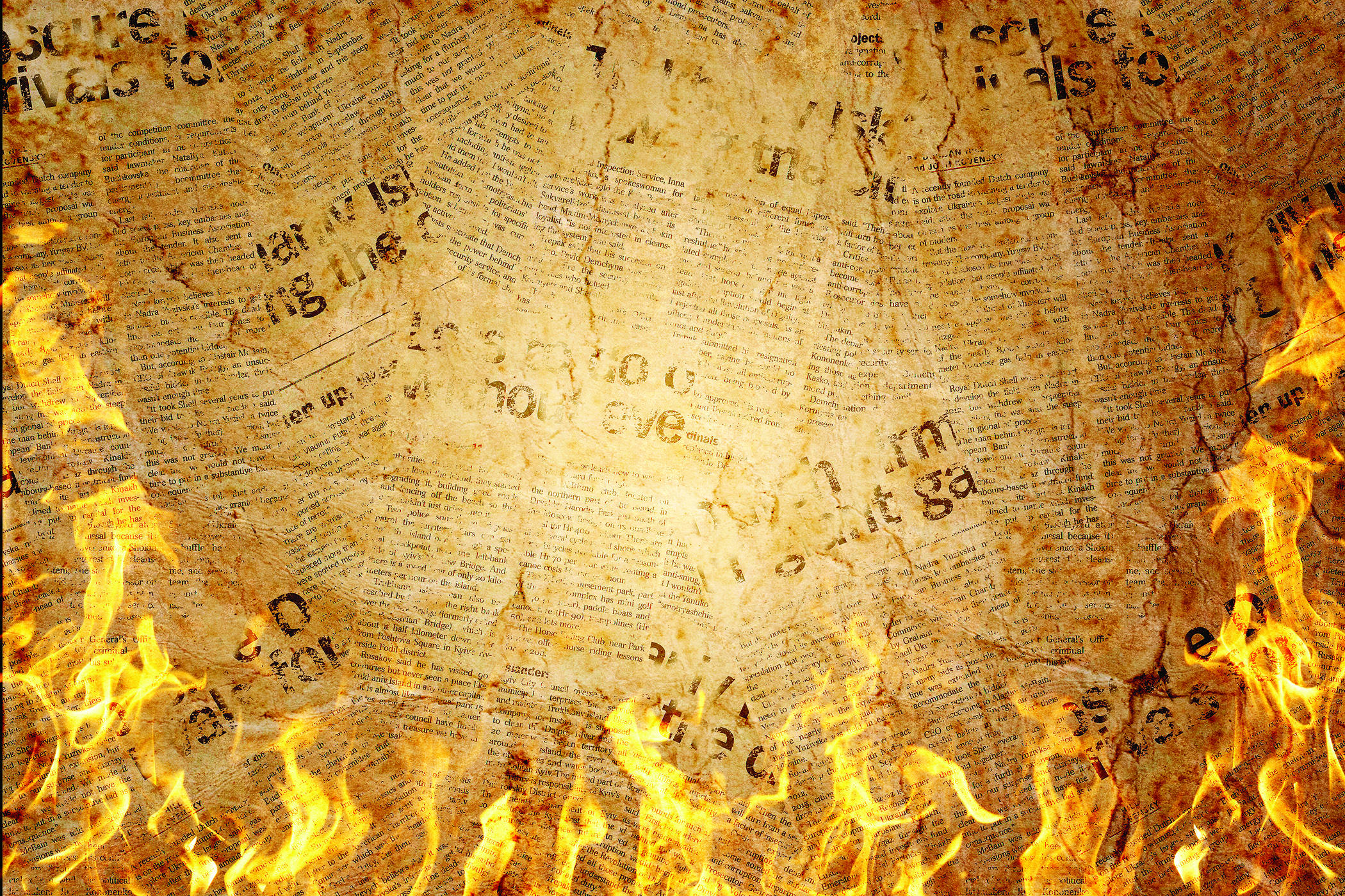 Burning newspapers with flame background - The Corvallis Advocate